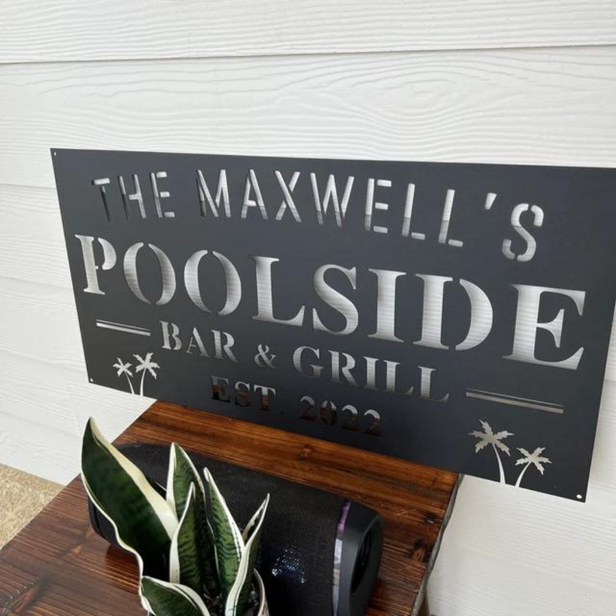 Custom Name Poolside Bar and Grill Metal Sign – creativeintheclouds